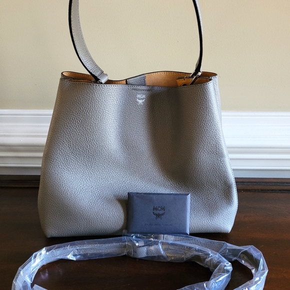 MCM | Bags | Nwt Mcm Gray Pebbled Medium Tote Bag | Poshmark
